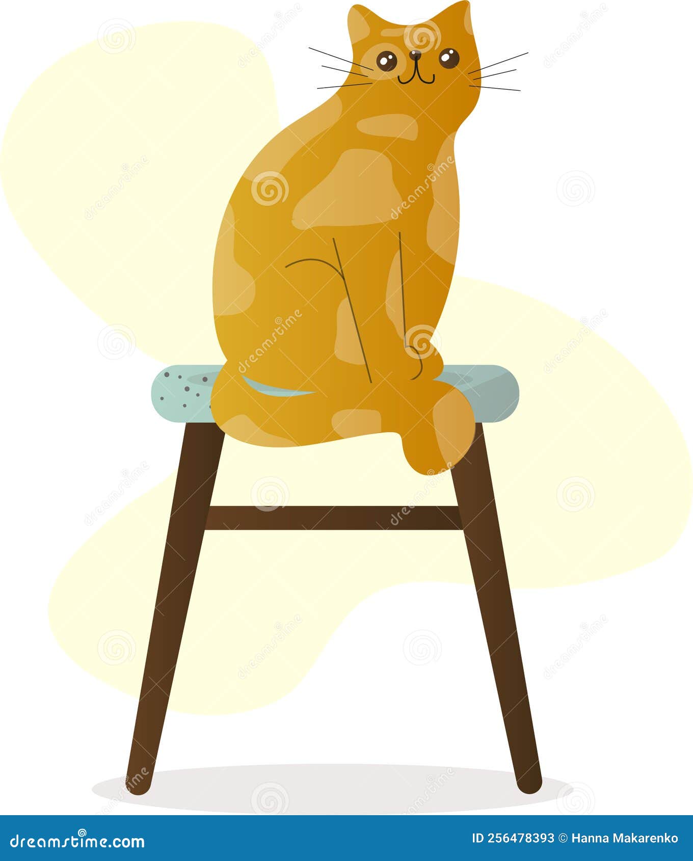 A Cute Red Cat Sits on a Stool. White Background Stock Vector ...