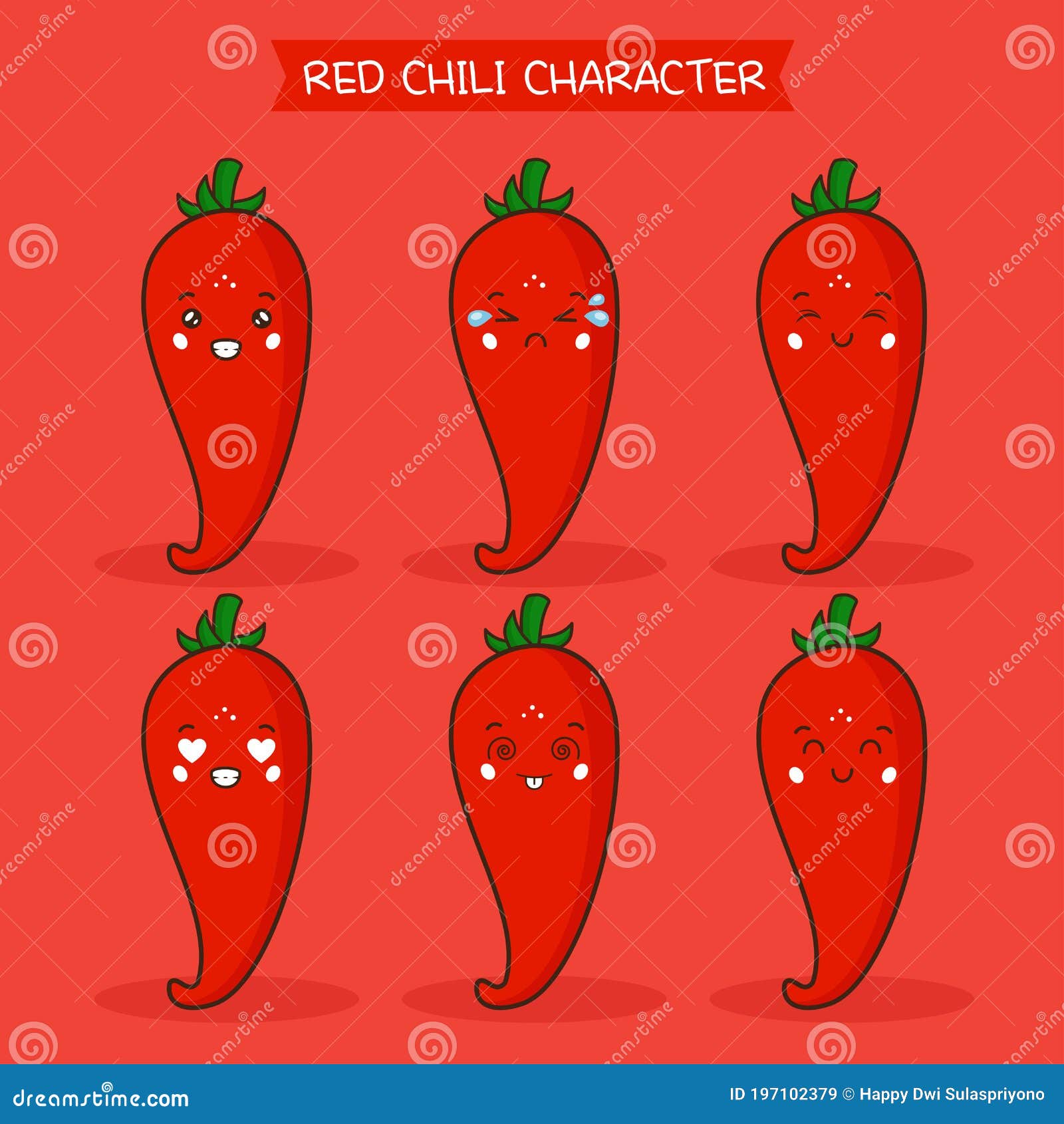 Cute Red Chili Characters with Various Expression Stock Vector ...