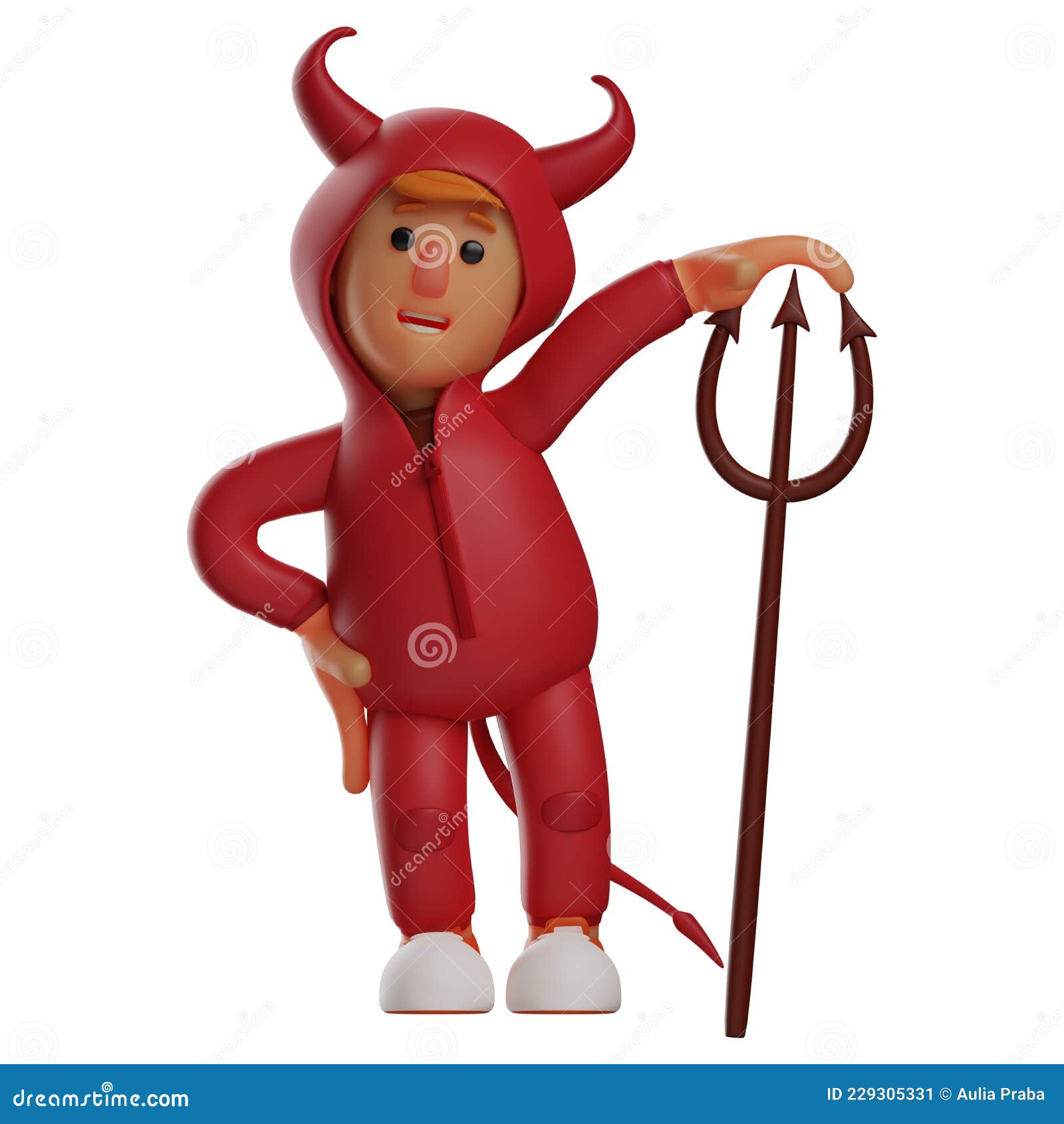 Cute Red Devil 3D Cartoon Illustration with a Trident Stock ...