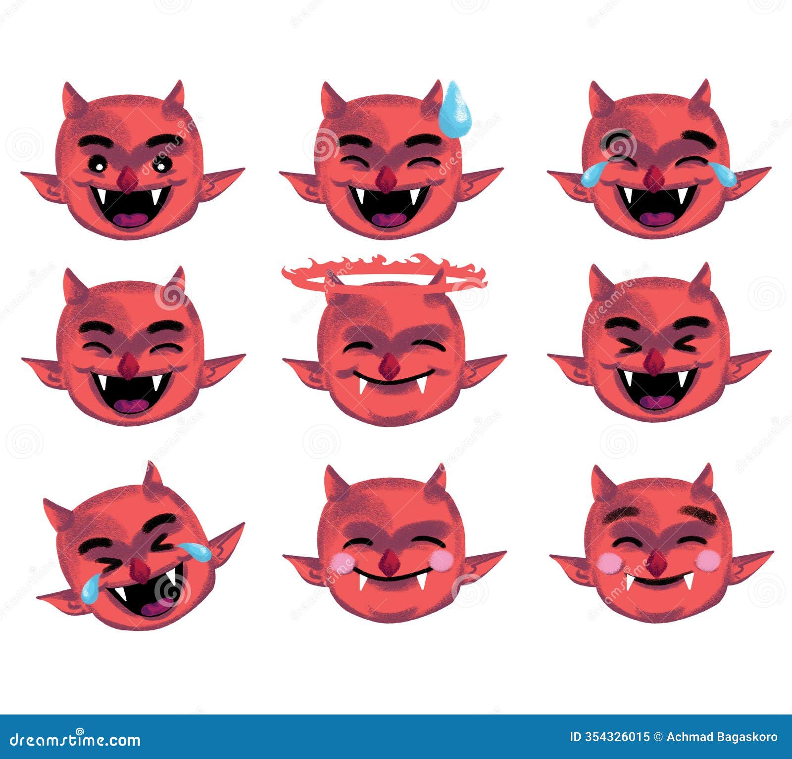 Cute Red Devil Head Pack with Various Expressions Stock Vector ...