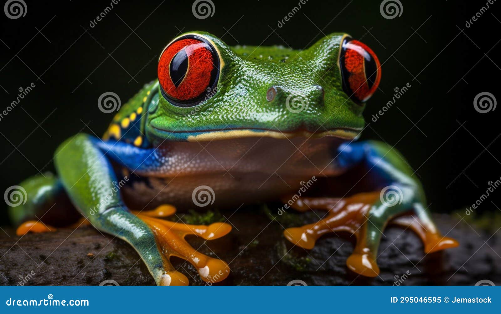 A Cute Red Eyed Tree Frog Sitting on a Wet Branch Generated by AI Stock ...