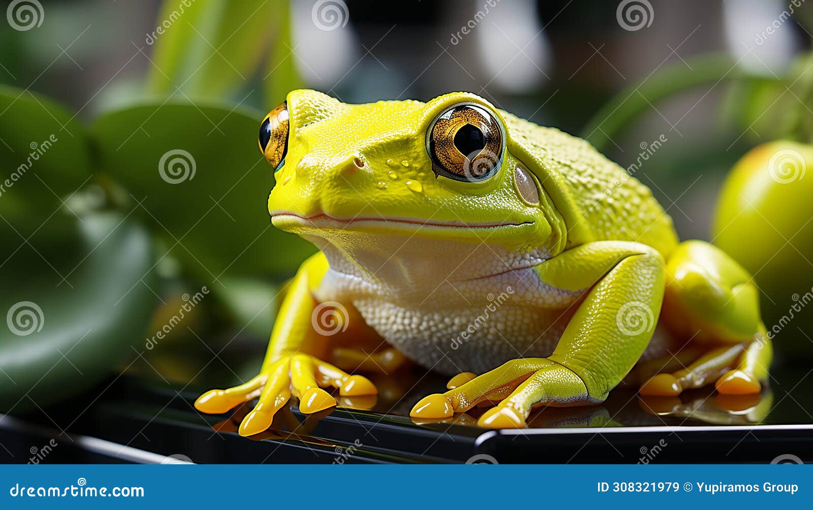Cute Red Eyed Tree Frog Sitting on Wet Leaf Generated by AI Stock Image ...