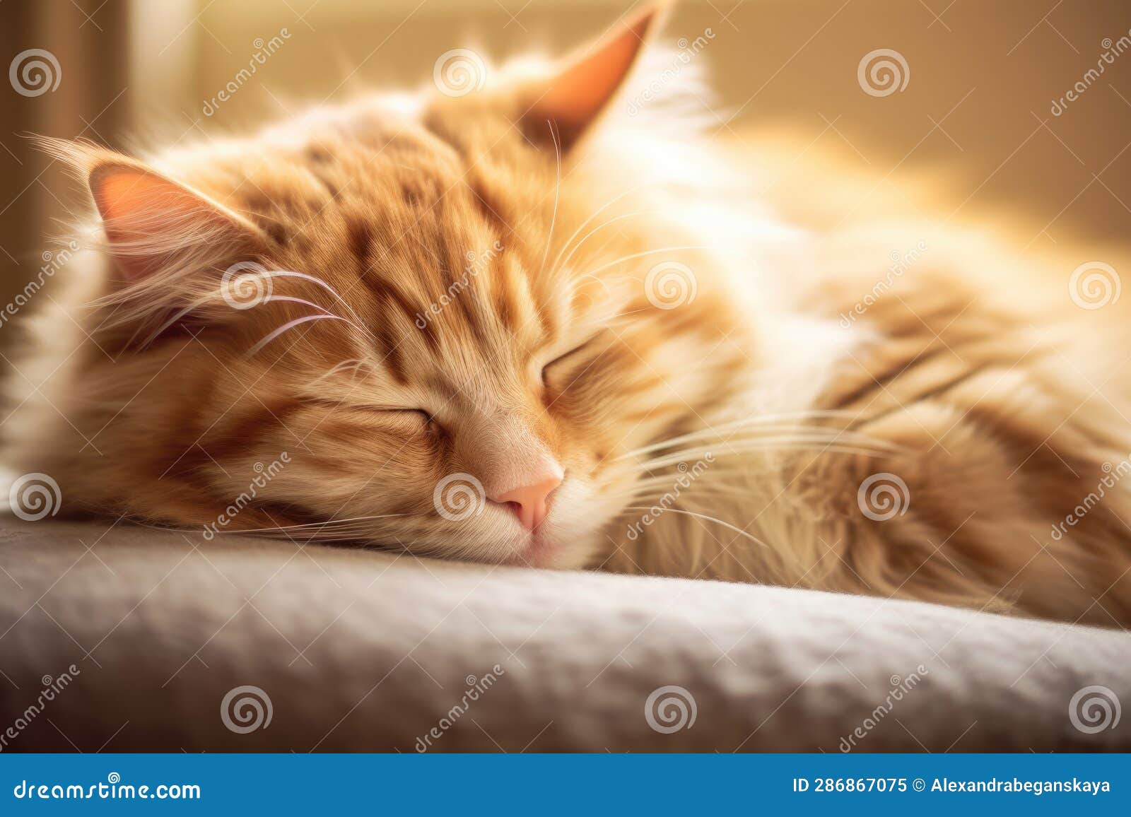 Cute Red Fluffy Cat is Sleeping Stock Illustration - Illustration of ...
