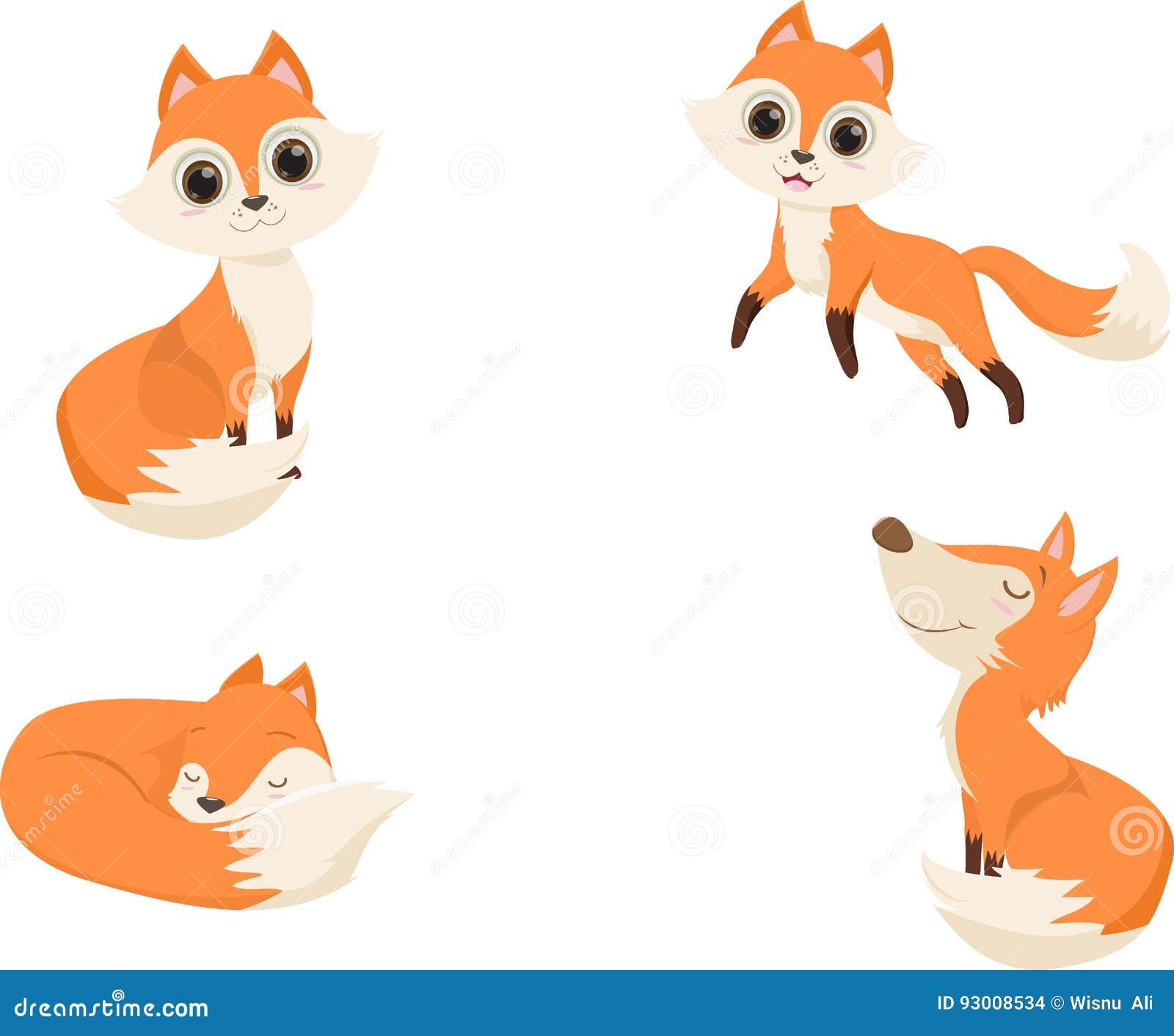 Cute Red Fox Cartoon in Various Poses. Illustration Stock Vector ...
