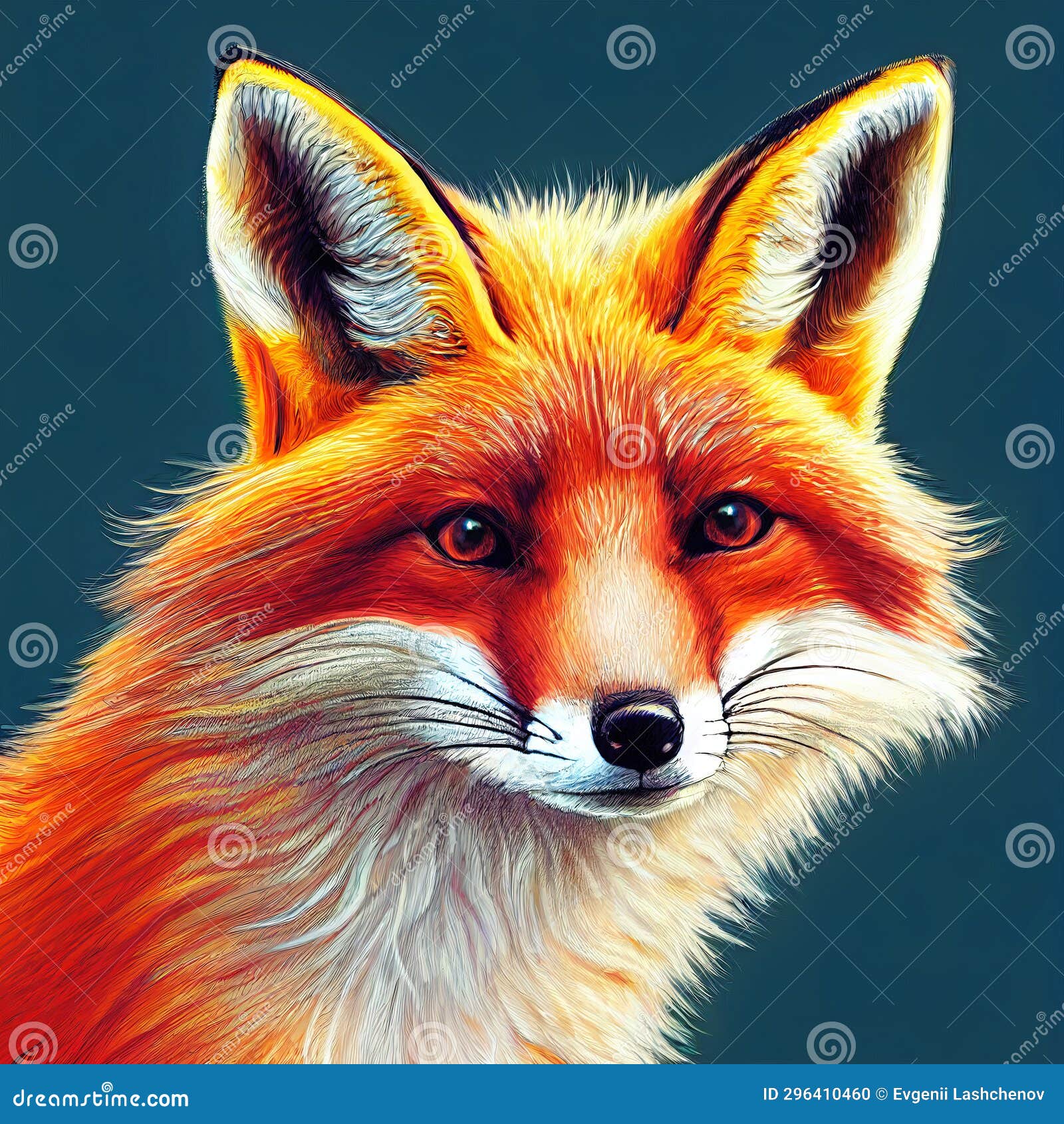 Cute Red Fox Portrait. Front View. Imitation of Color Graphics. AI ...
