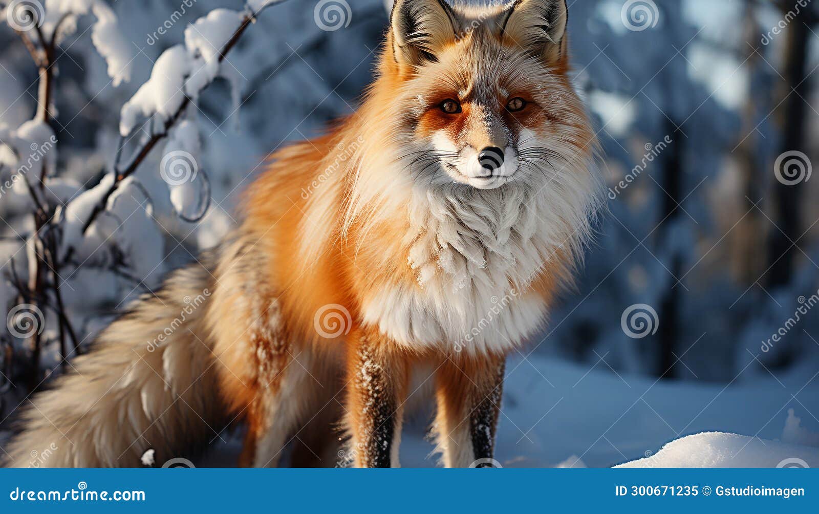 Cute Red Fox Sitting in Snow, Looking at Tree Generated by AI Stock ...