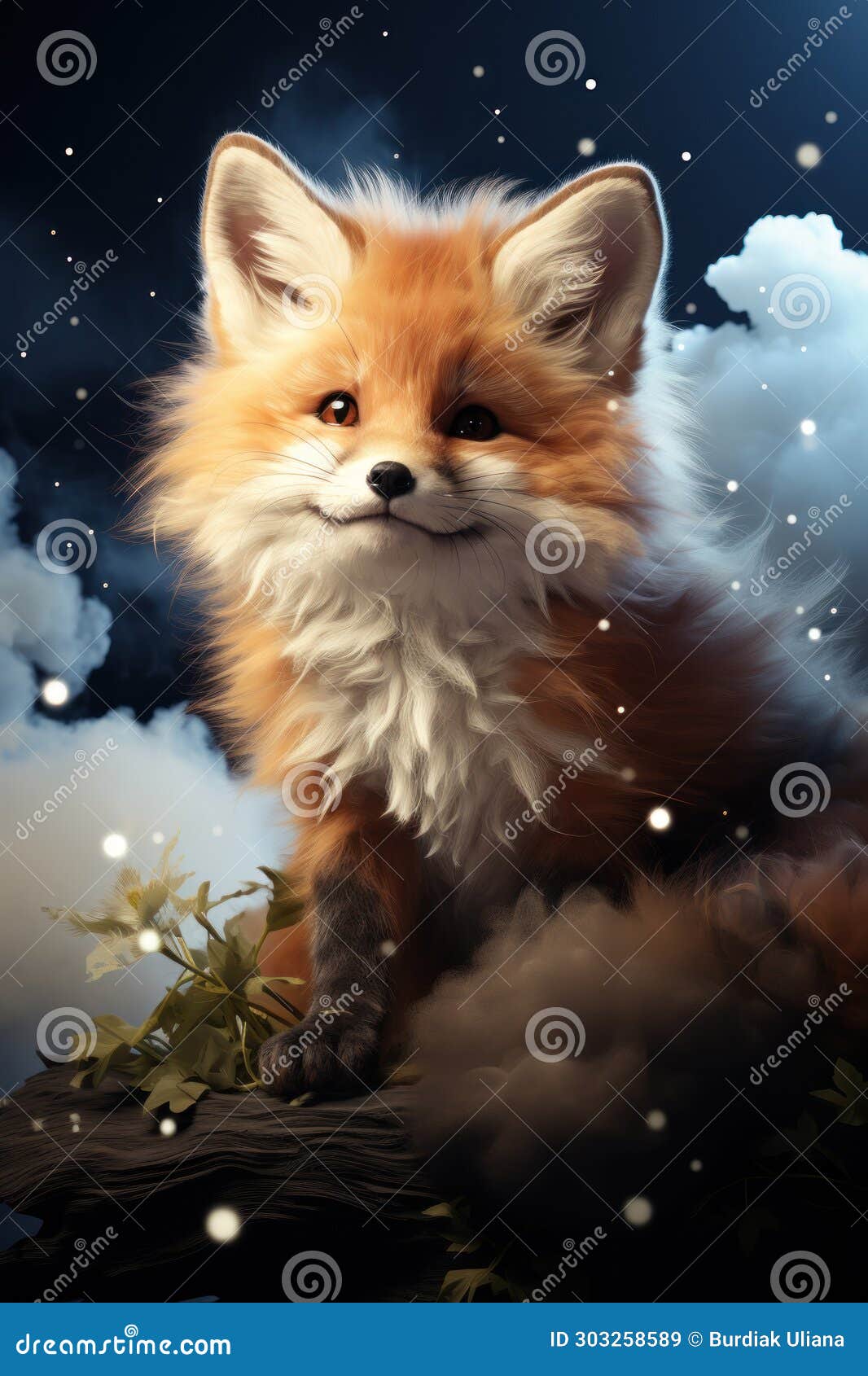 Cute Red Fox Sleeping on a Cloud Watercolor Drawing. Generative AI ...