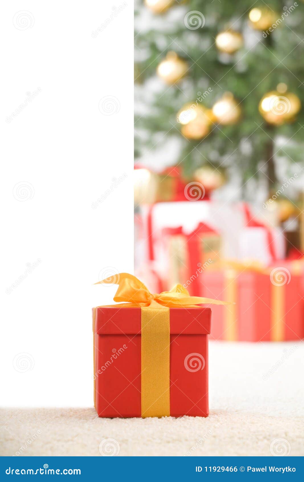 Cute Red Gift Box with Gold Ribbon Stock Photo - Image of decoration ...