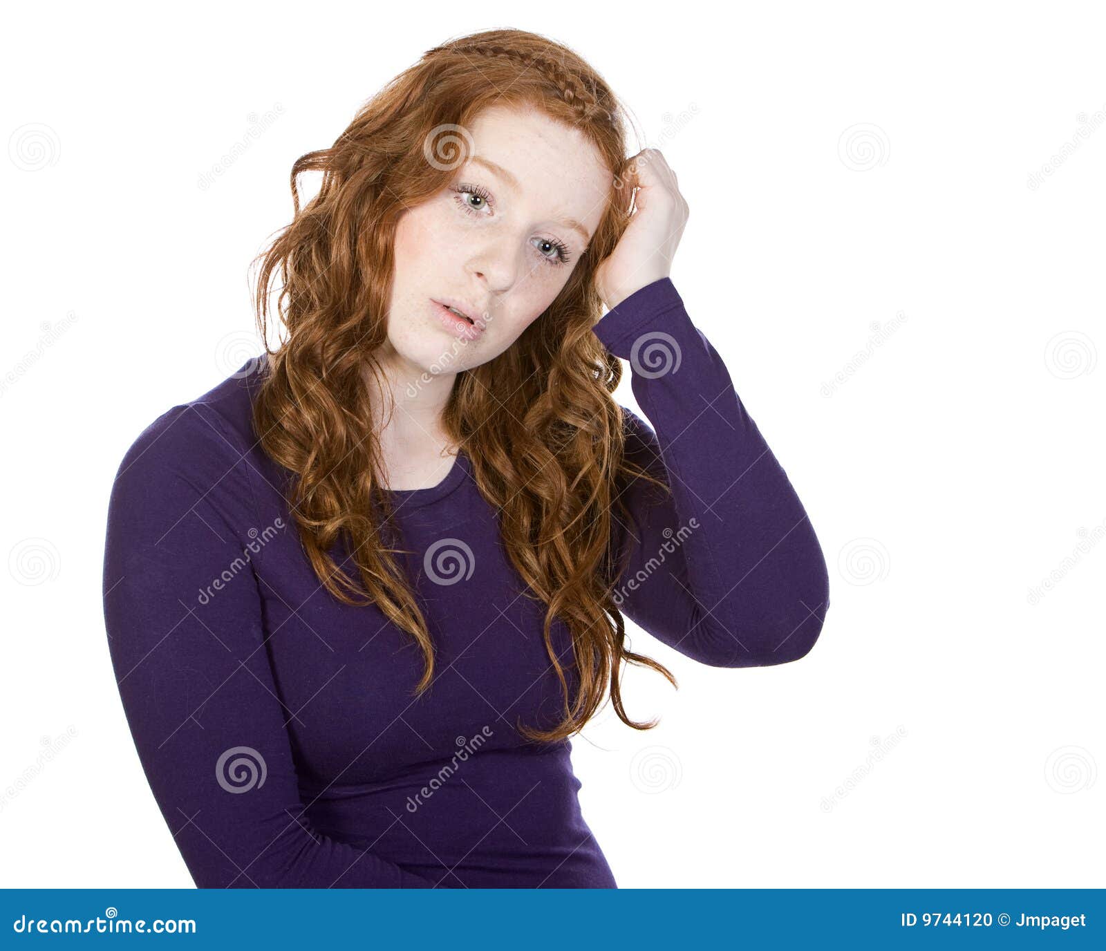Cute Red Headed Teen Scratching Her Head Stock Photo - Image of ...