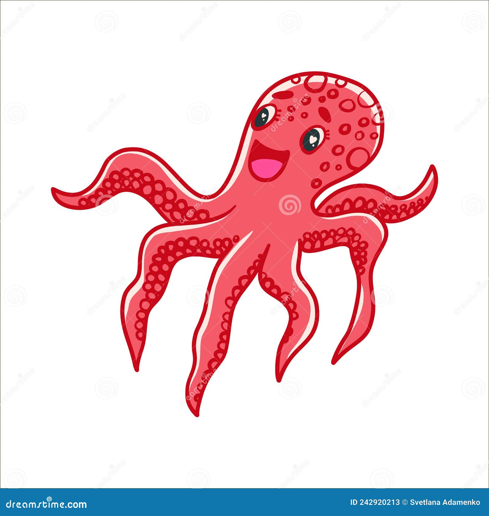 Cute red octopus smiling stock vector. Illustration of drawing - 242920213