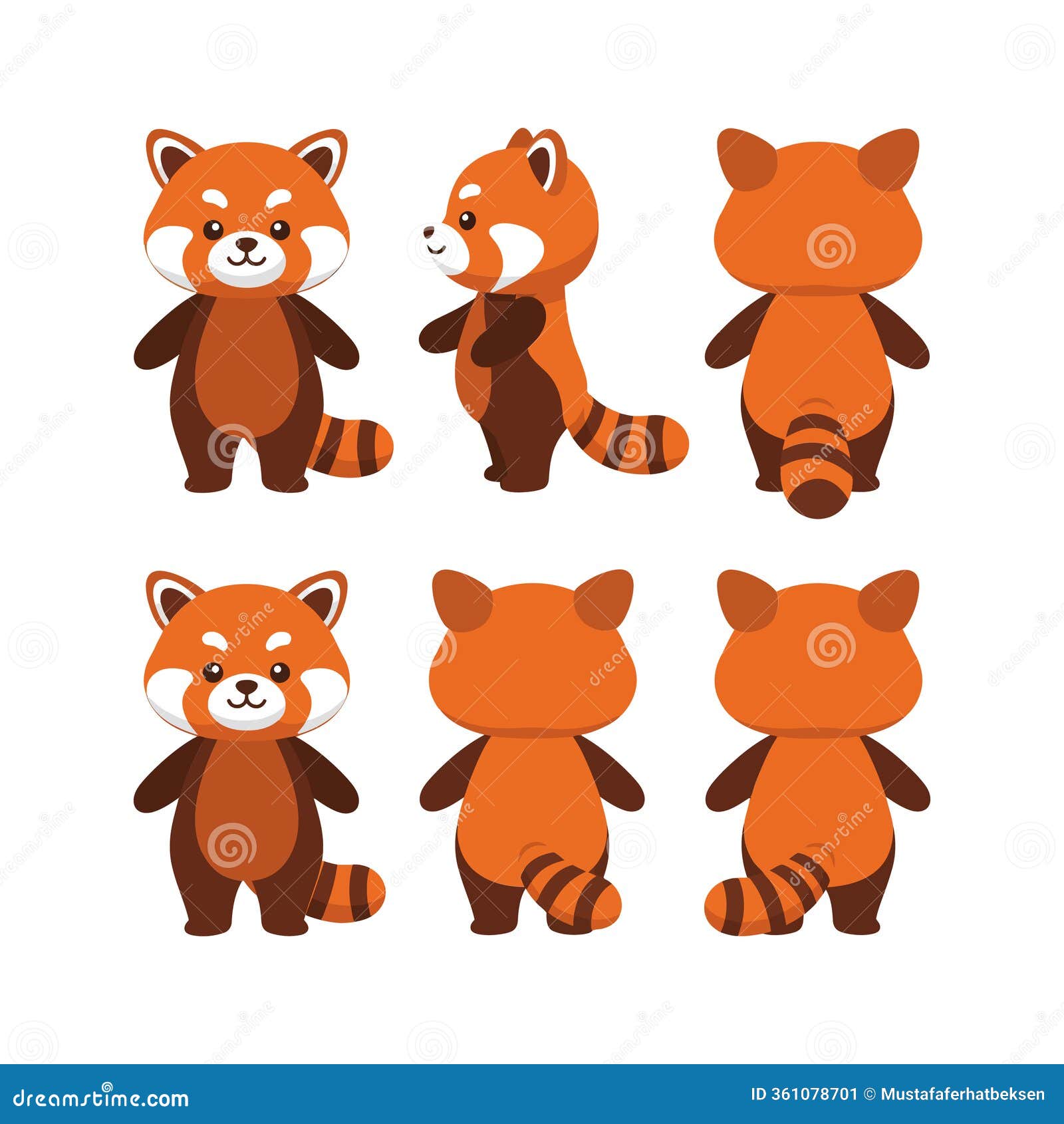 Cute Red Panda Character Design in Flat Style Showcasing Multiple ...