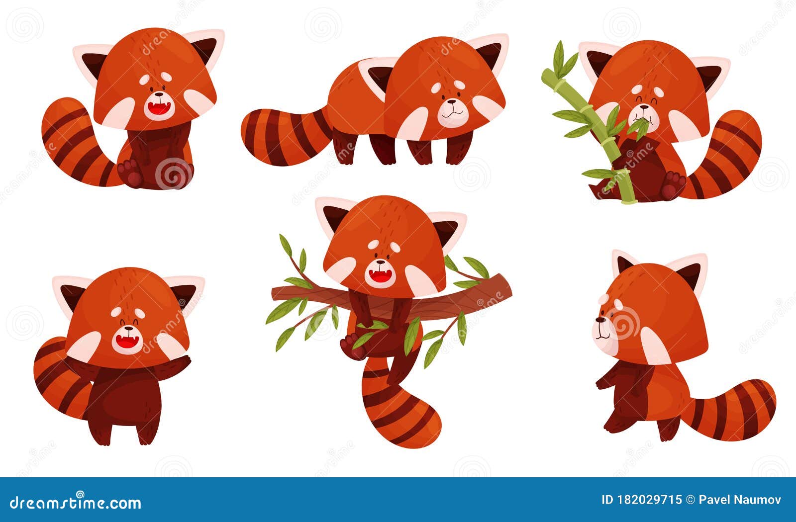 Cute Red Panda Character Doing Different Activities Vector Set Stock ...