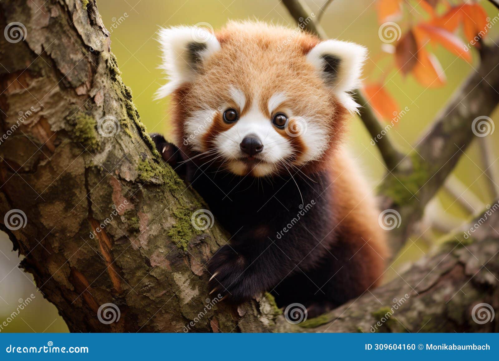 Cute Red Panda Climbing in Tree Stock Illustration - Illustration of ...