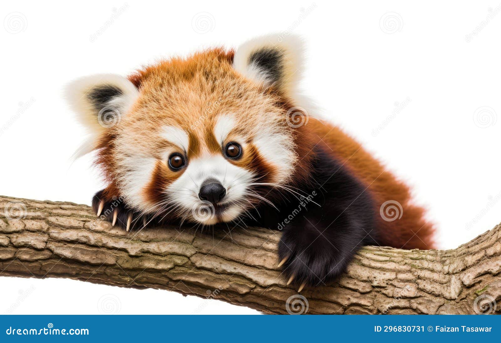 A Cute Red Panda Climbing a Tree Isolated on White Background Stock ...