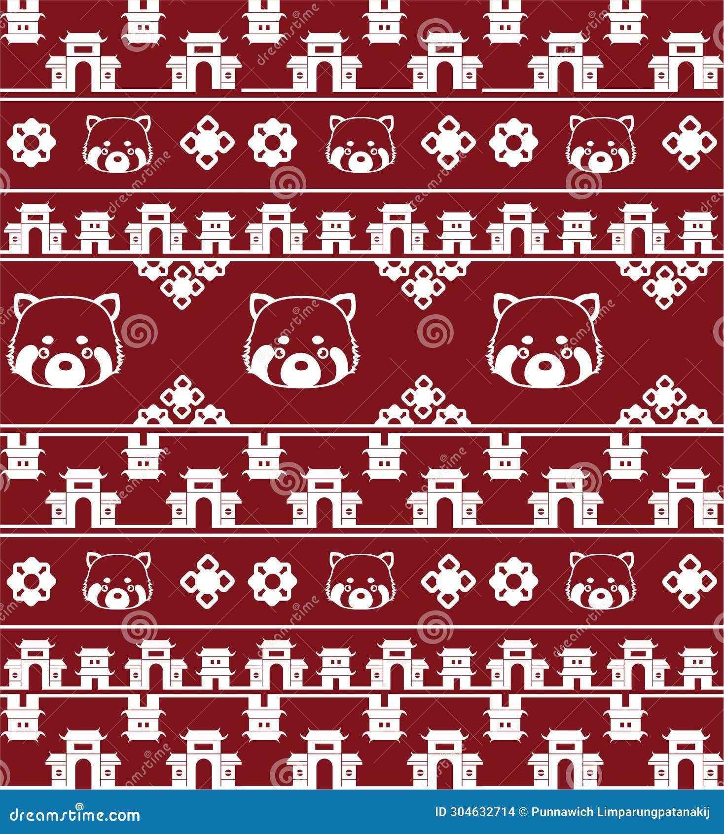 Cute Red Panda Face Traditional Pattern Vector Stock Illustration ...