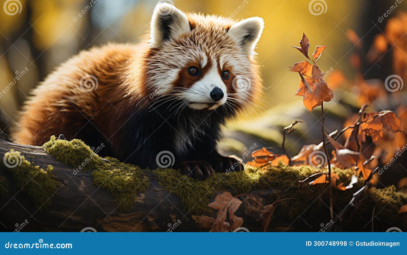 Cute Red Panda Sitting on Branch, Looking at Camera Generated by AI ...