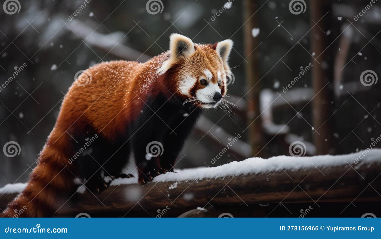 Cute Red Panda Sitting on Snowy Branch Generated by AI Stock ...