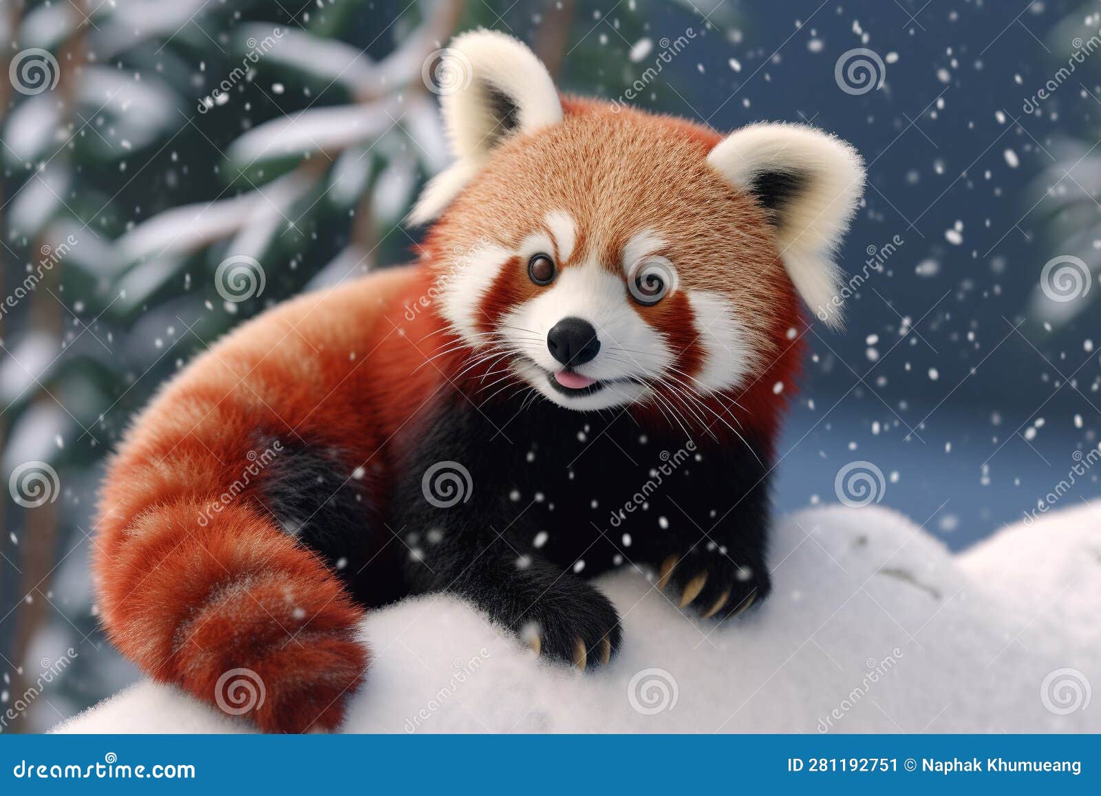 Cute Red Panda with Snow Falling in Winter. Ai Generative Stock ...