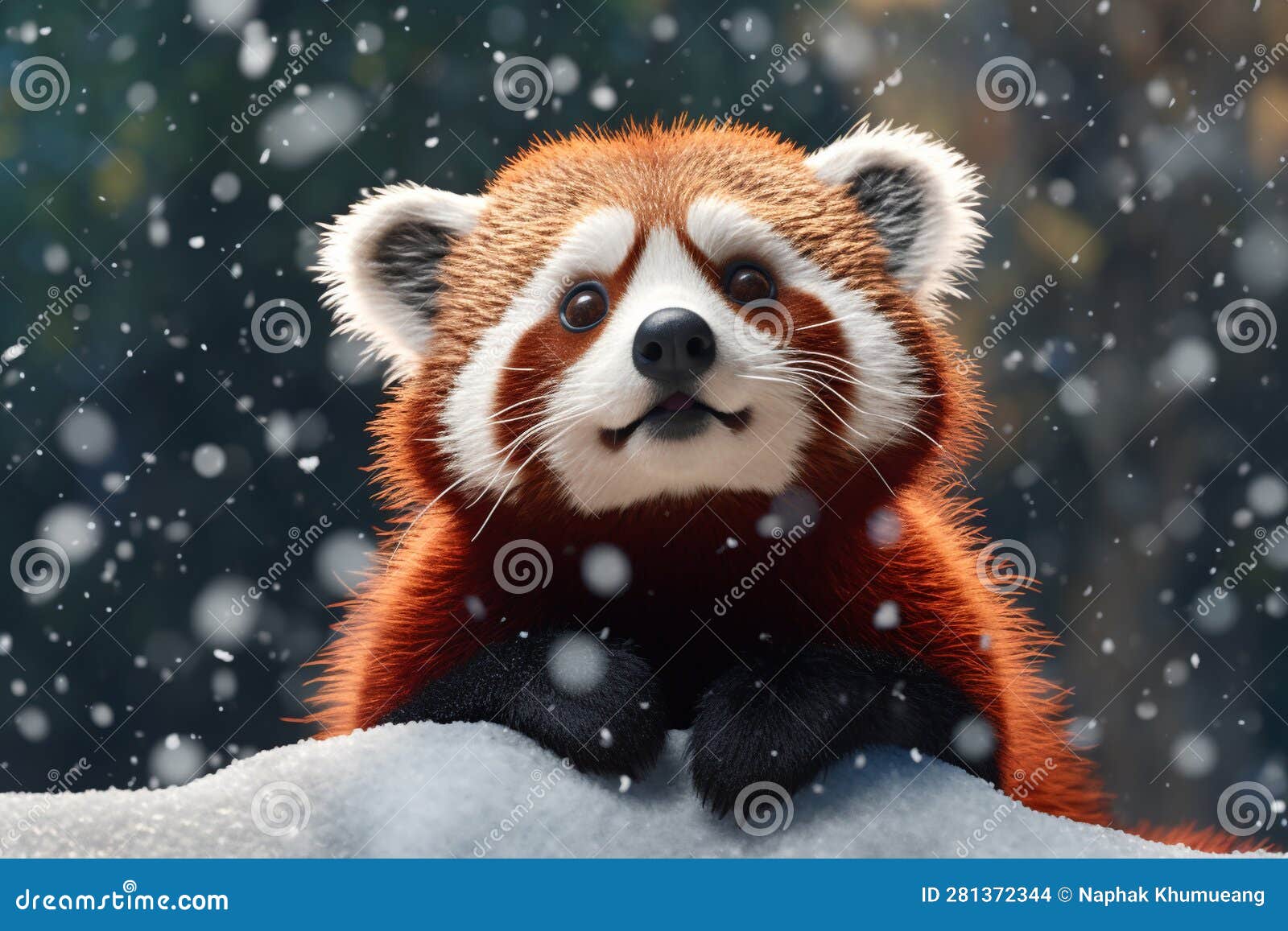 Cute Red Panda with Snow Falling in Winter. Ai Generative Stock Photo ...