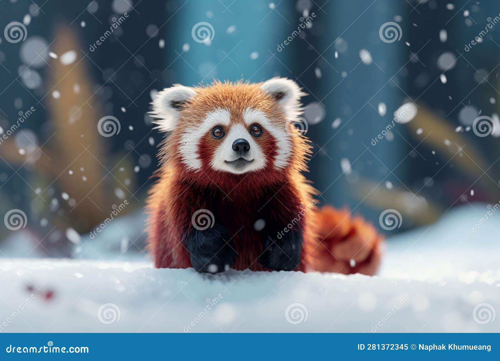 Cute Red Panda with Snow Falling in Winter. Ai Generative Stock Image ...