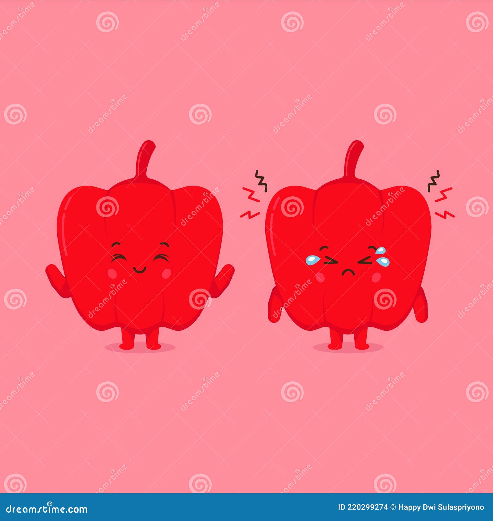 Cute Red Peppers Characters Smiling and Sad Stock Vector - Illustration ...