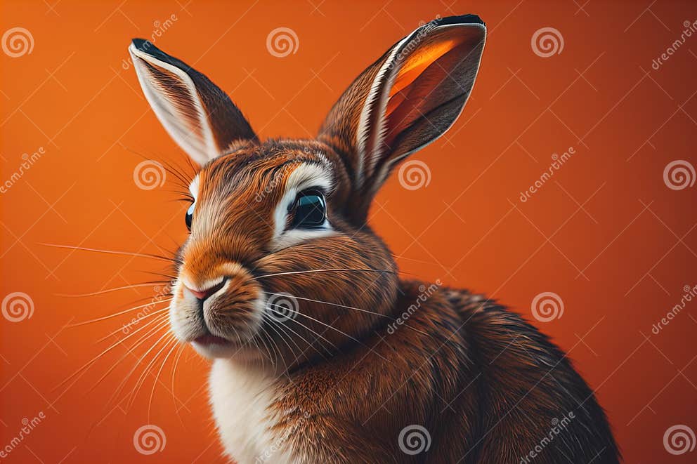 A Cute Red Rabbit on a Orange Background. Generative Ai Stock ...