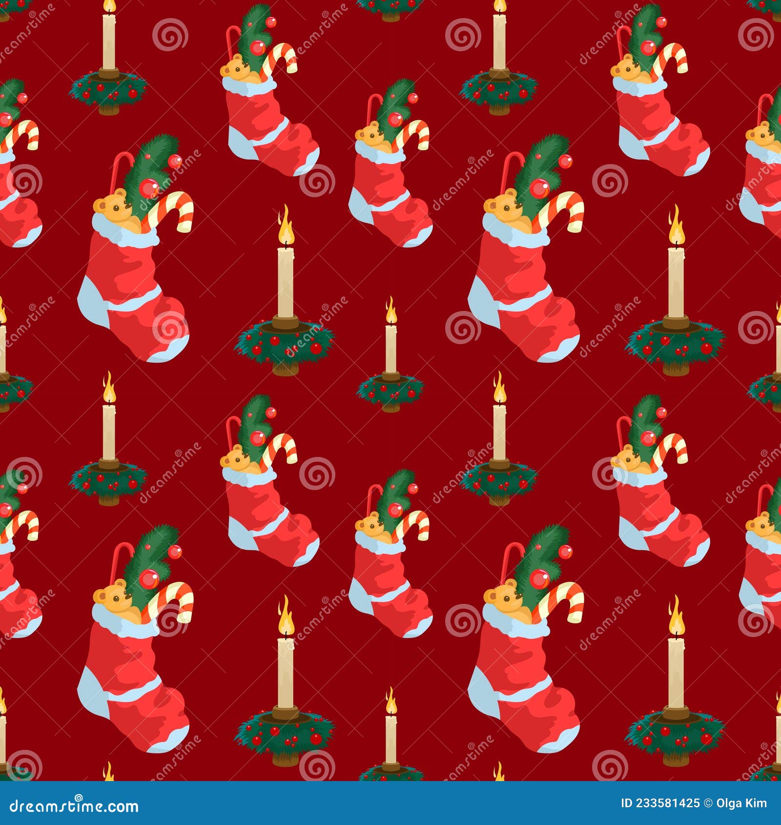 Cute Red Seamless Pattern with Christmas Decor Stock Vector ...