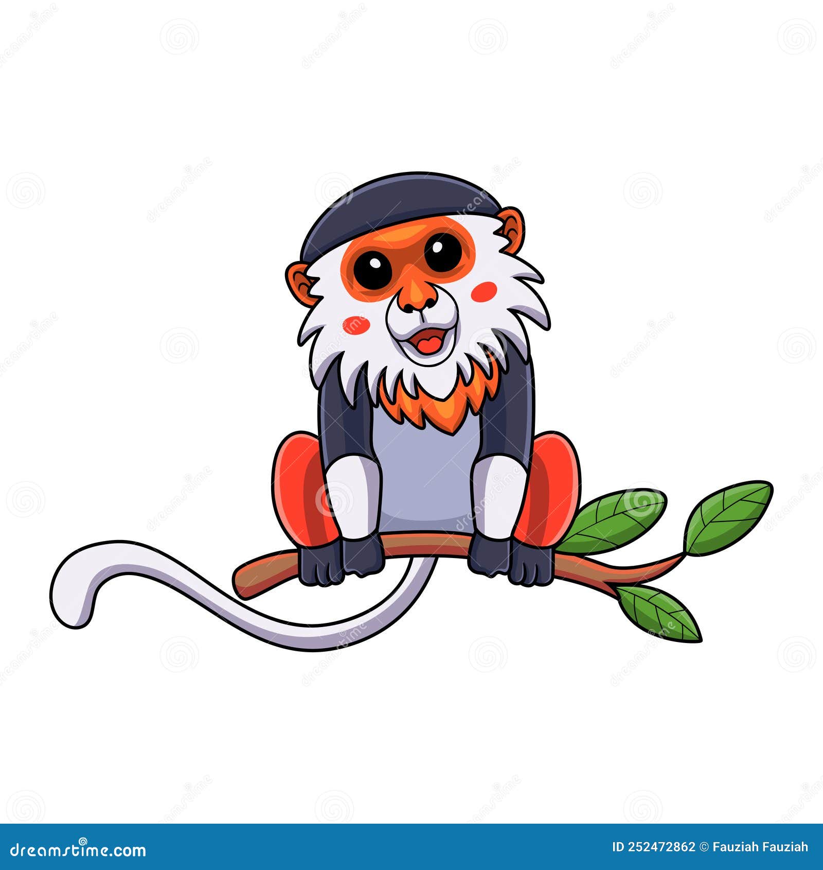 Cute Red Shanked Douc Monkey Cartoon on Tree Stock Vector ...