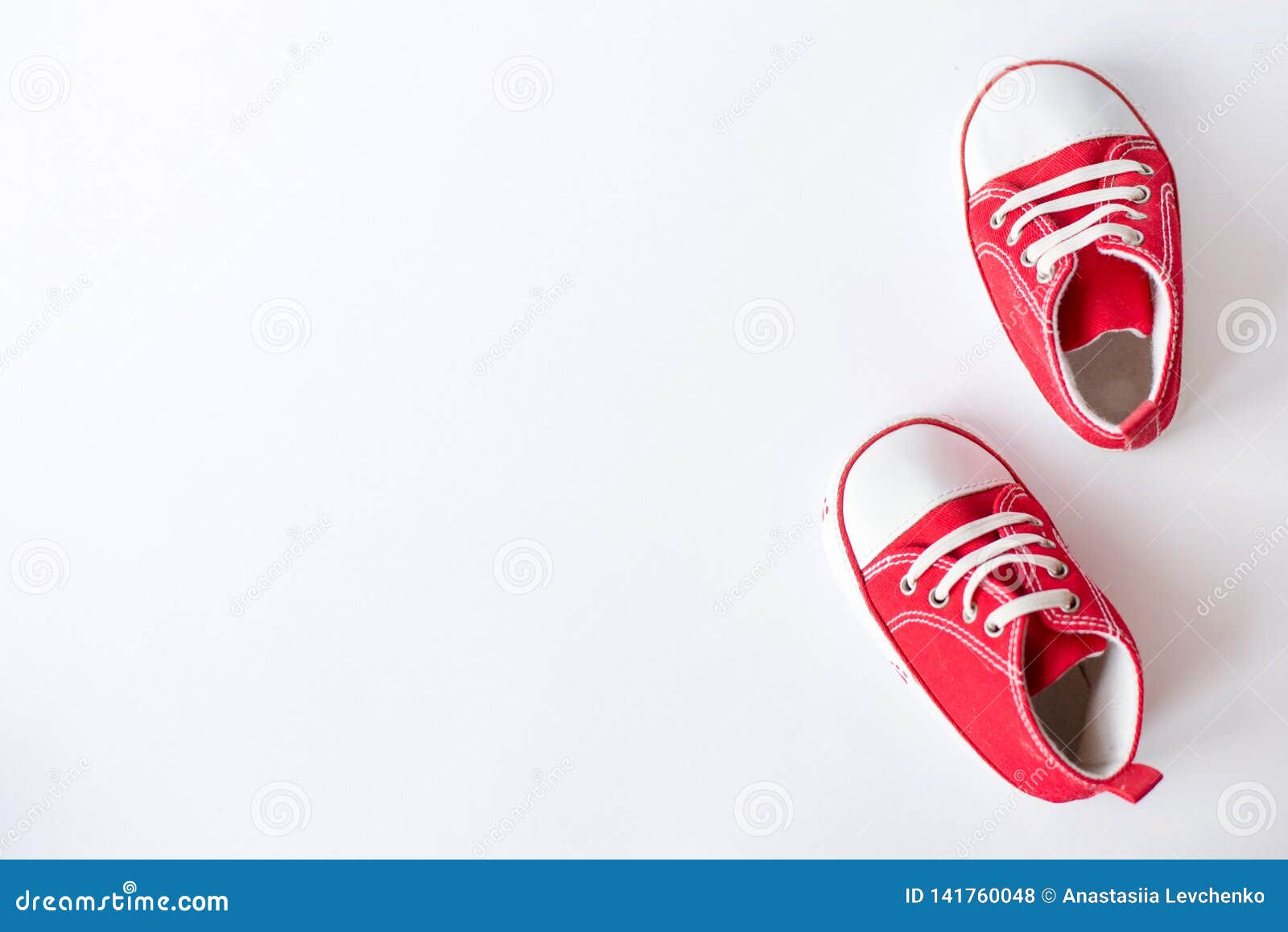 Cute Red Small Sized Canvas Shoes Top View on White Background Stock ...