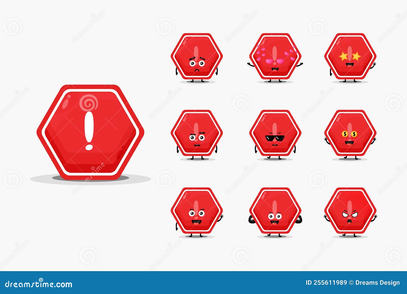 Cute Red Stop Sign Character Design Set Stock Vector - Illustration of ...