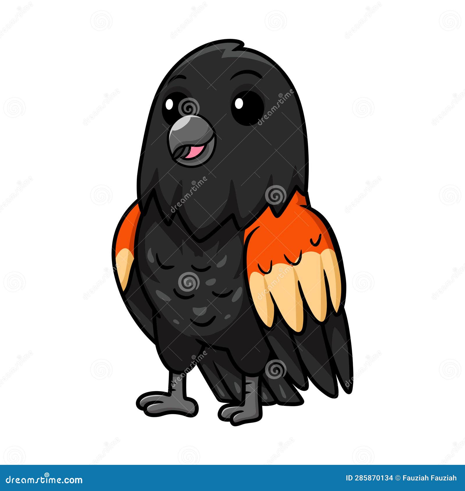 Cute Red Winged Black Bird Cartoon Stock Vector - Illustration of ...