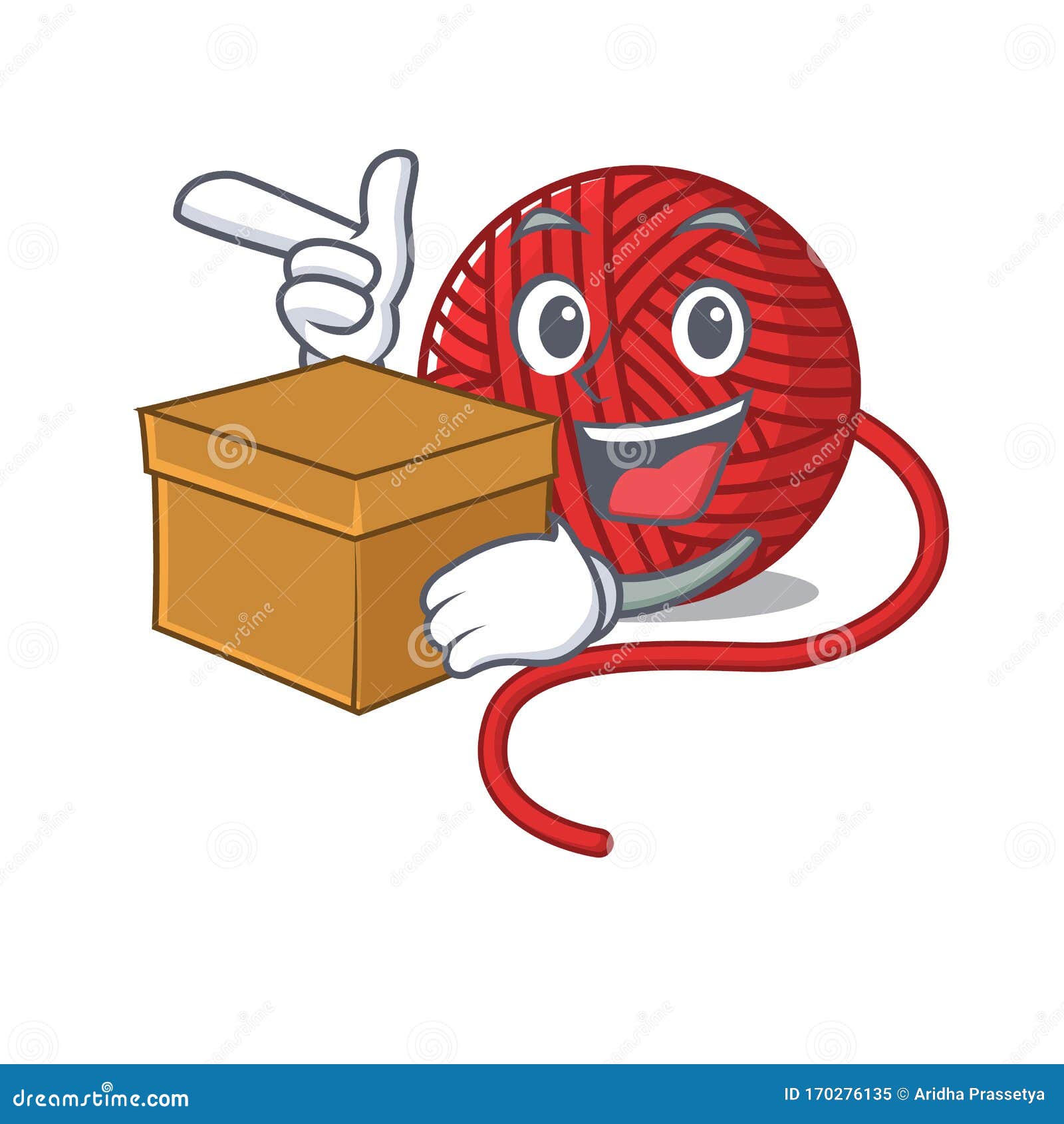 Cute Red Wool Yarn Cartoon Character Having a Box Stock Vector ...