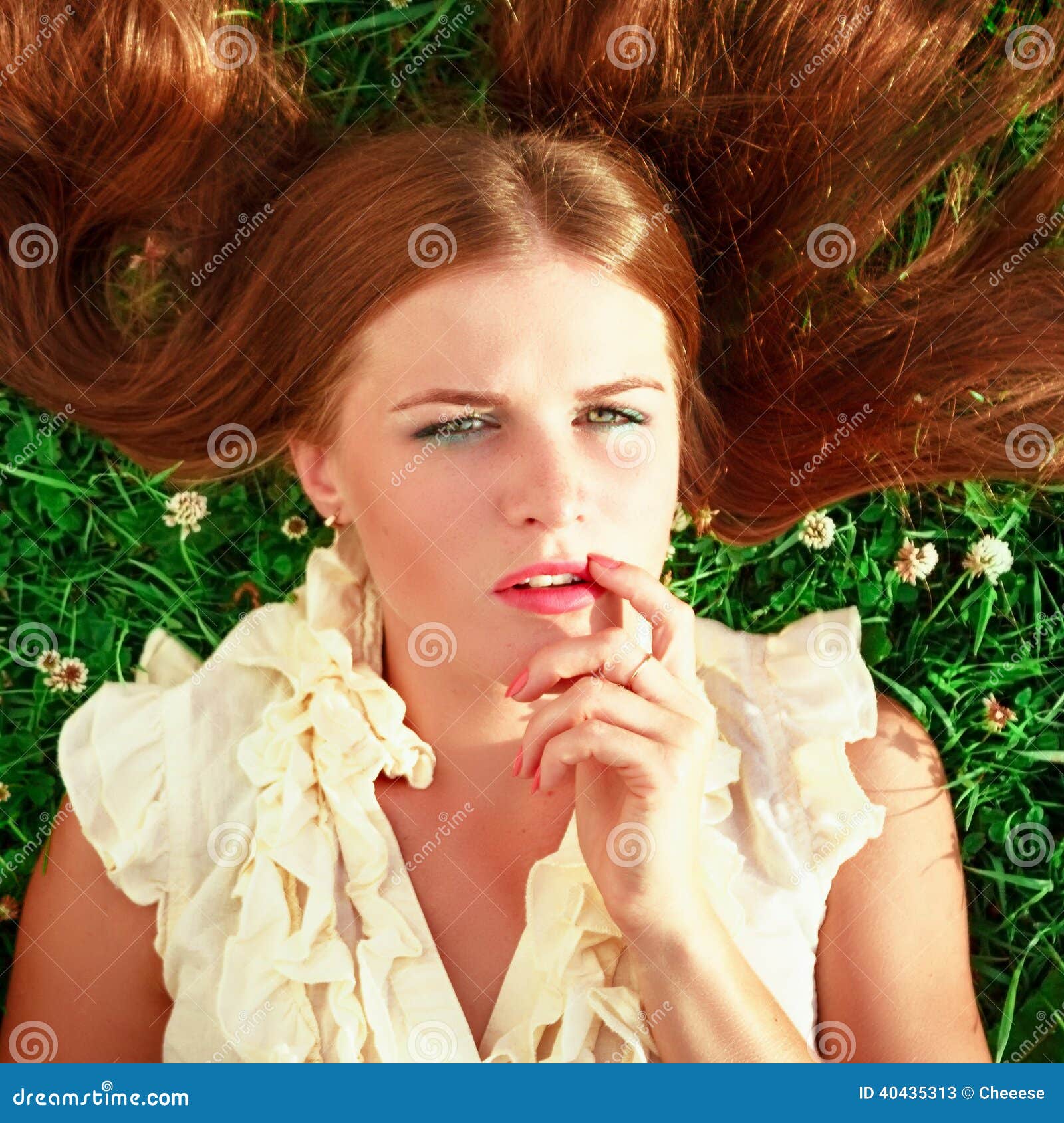 Cute Redhead Female Lying Down Stock Image Image Of Dreaming Park