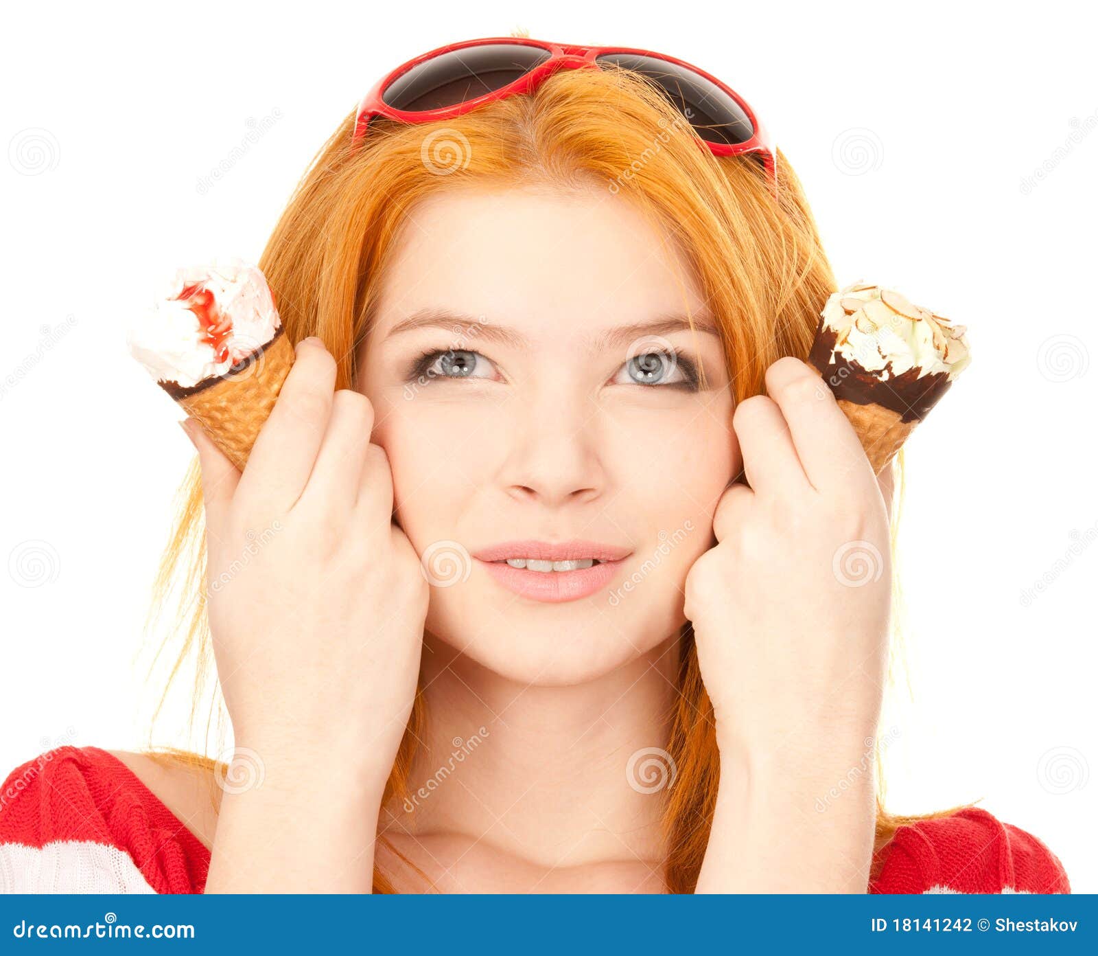 Cute Redhead with Ice Cream Stock Photo - Image of expression, adult ...