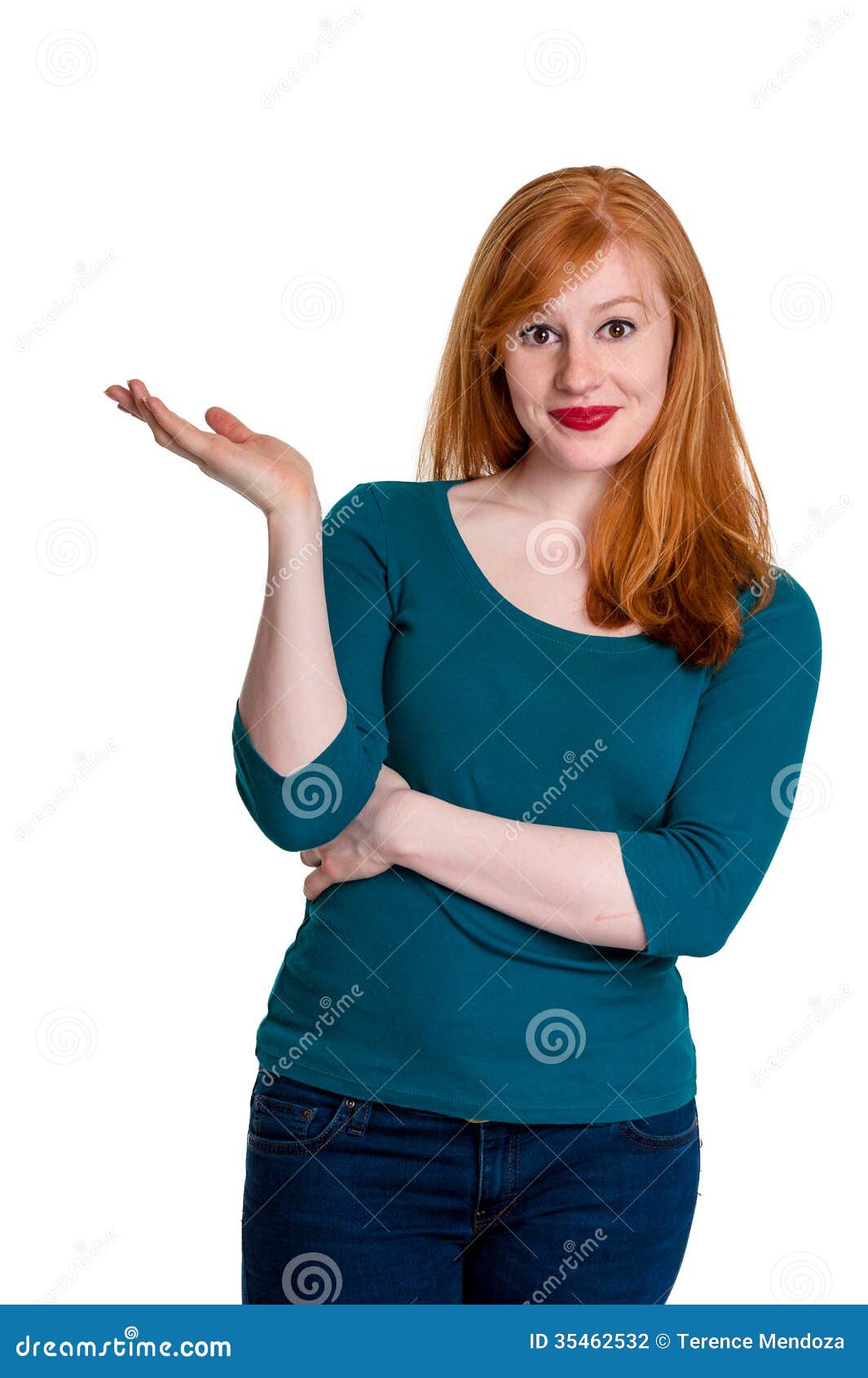 Cute Redhead, Pointing To Side Stock Photo - Image of closeup, color ...