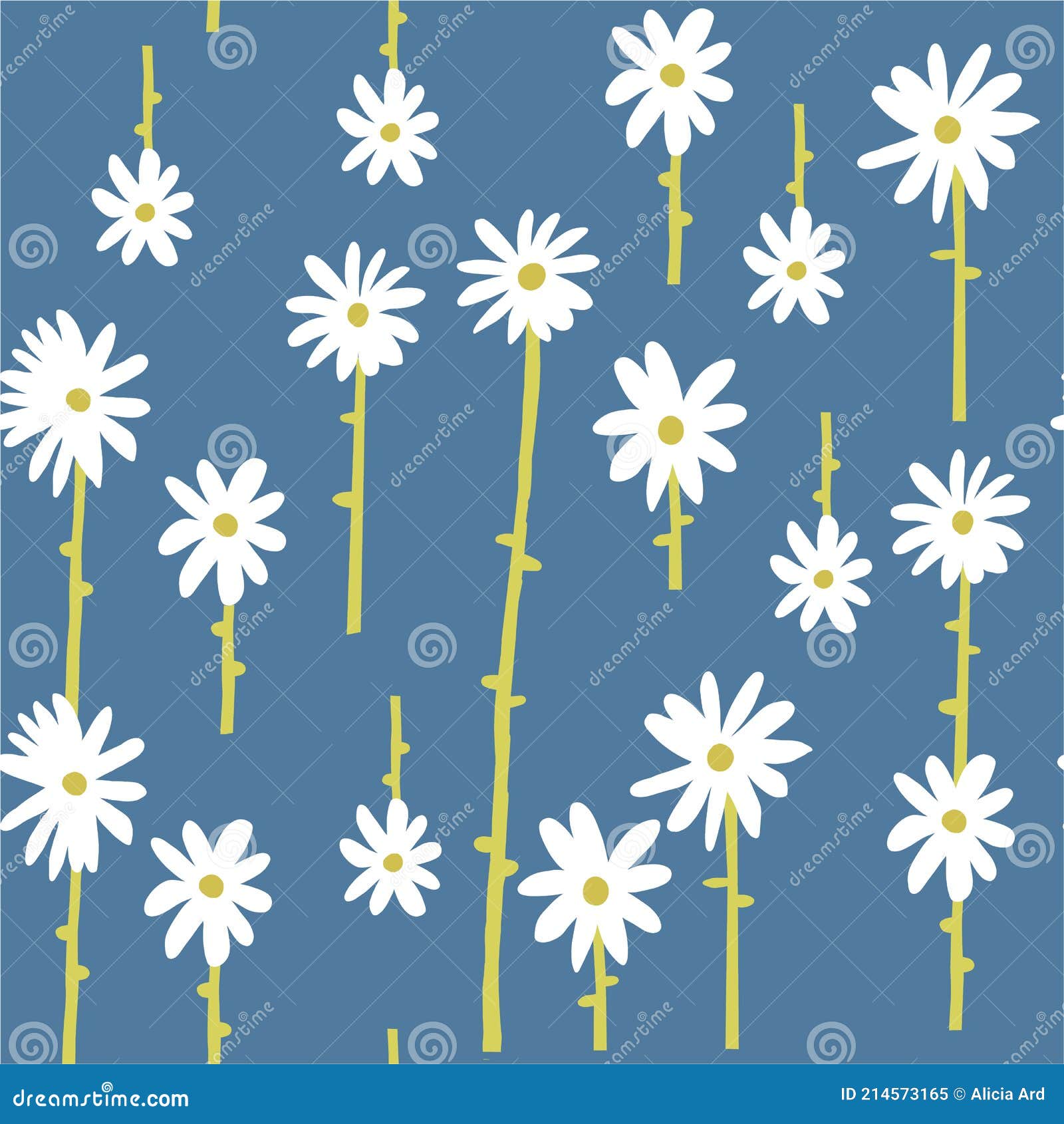 Cute Repeat Daisy Wildflower Pattern with Blue Background. Seamless ...