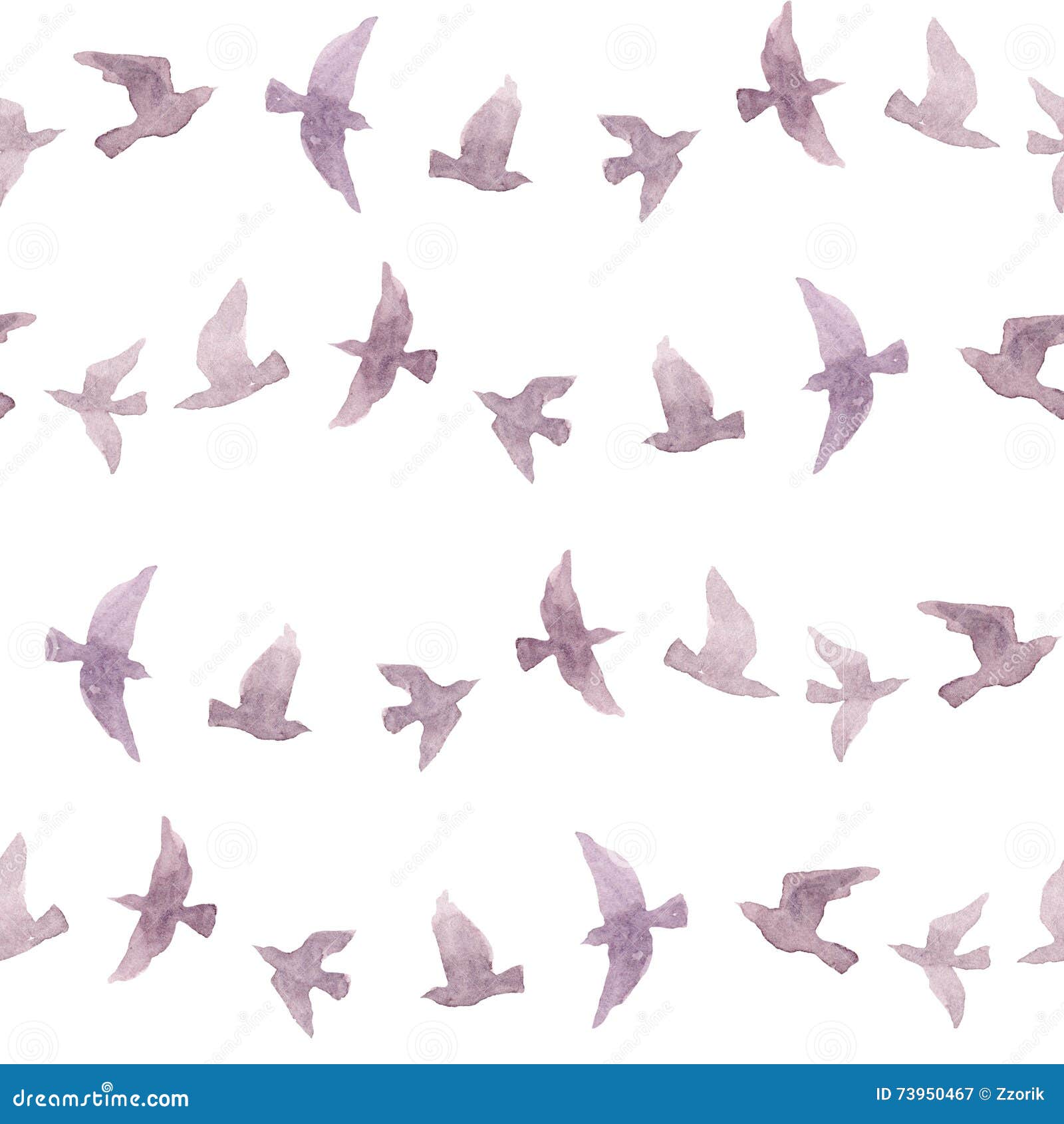 Cute Repeat Pattern with Naive Watercolor Birds Stock Illustration ...
