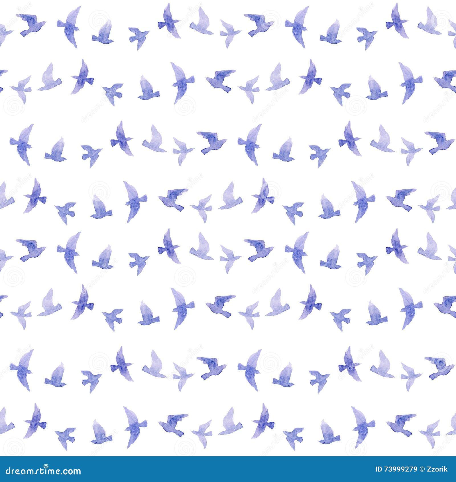 Cute Repeat Pattern with Naive Watercolor Birds Stock Illustration ...