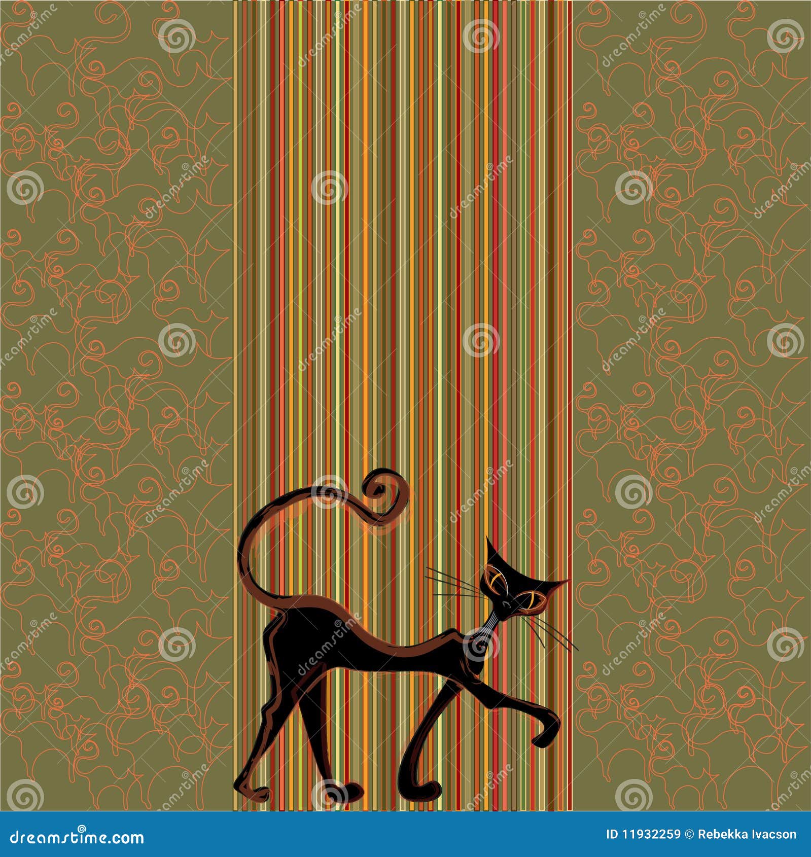 Cute Retro Background with Cat Stock Vector - Illustration of beautiful ...