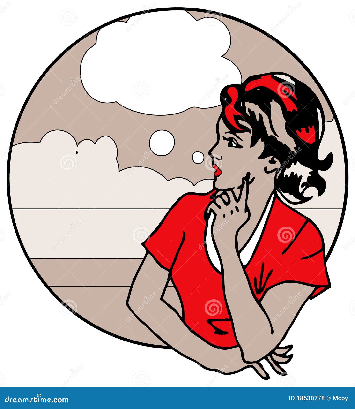 Cute Retro Gal Looking and Think Stock Illustration - Illustration of ...
