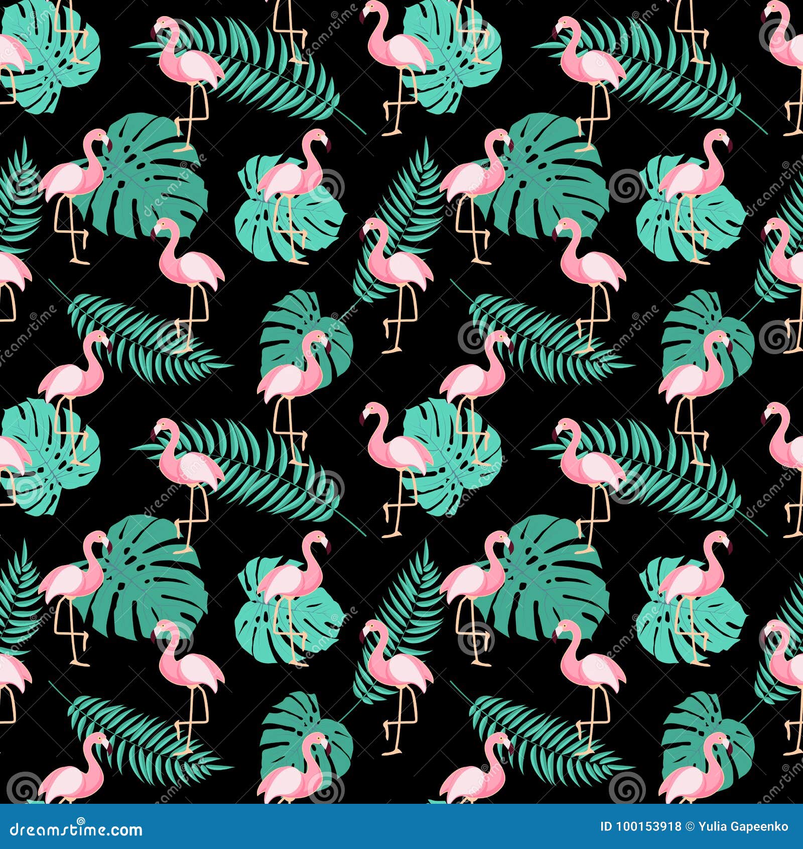 Cute Retro Seamless Flamingo Pattern Background Vector Illustration ...