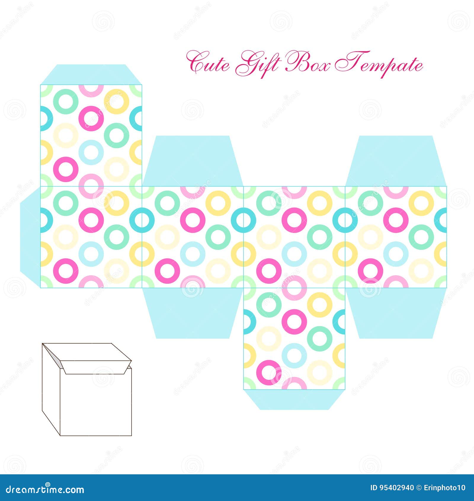 Cute Retro Square Gift Box Template with Circles Ornament To Print, Cut ...