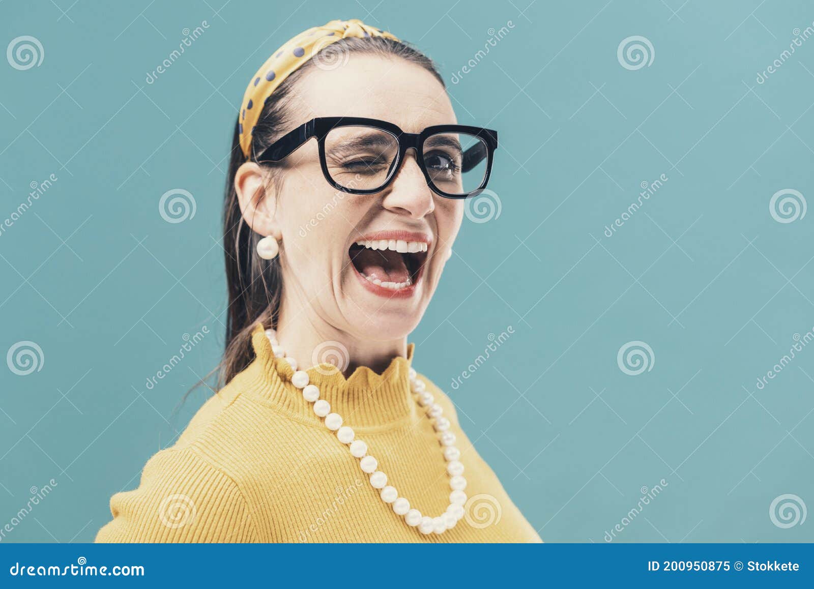 Cute Retro Style Woman Winking at Camera Stock Image - Image of people ...