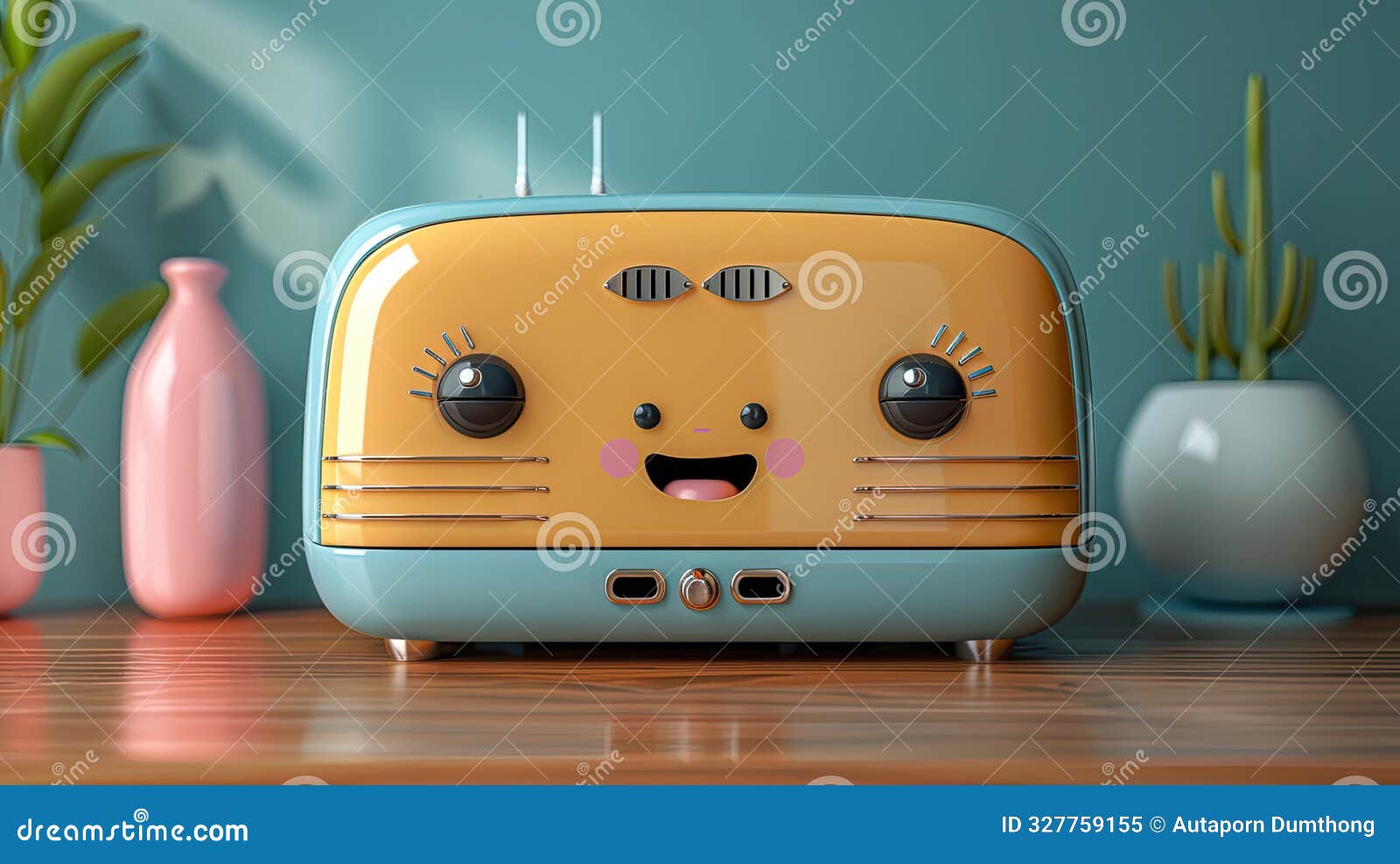 Red Retro Toaster Side View On Blue Gradient Background 3d Royalty-Free ...