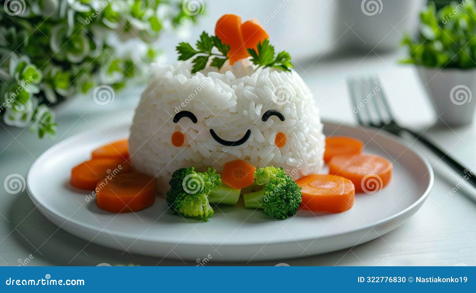 Cute Rice Dish with Face and Vegetable Garnish Stock Photo - Image of ...