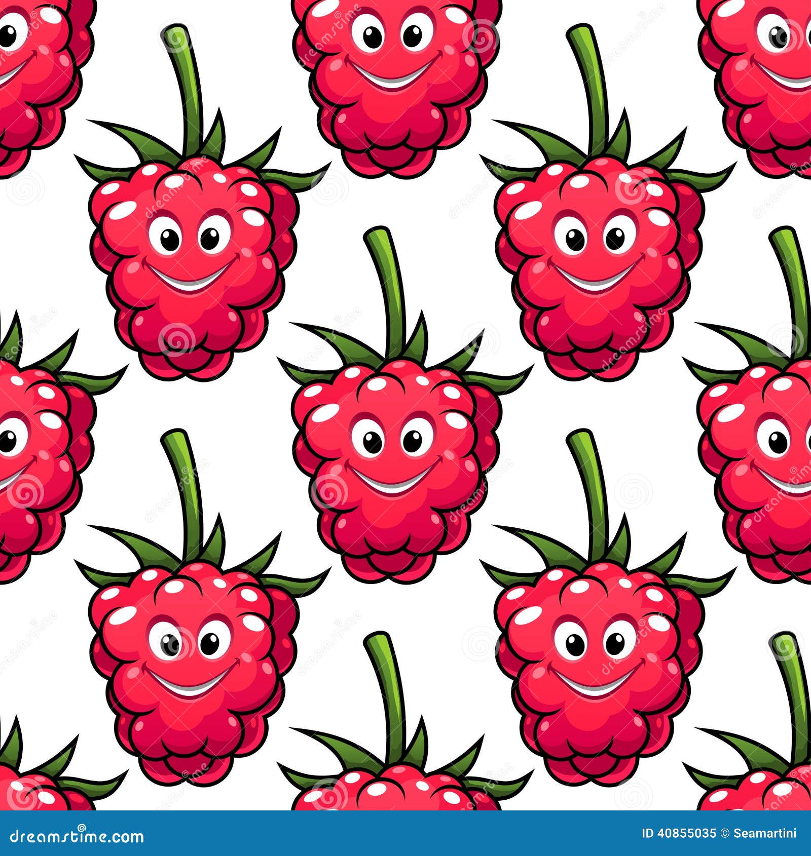Cute Ripe Red Raspberry Seamless Pattern Stock Vector - Illustration of ...
