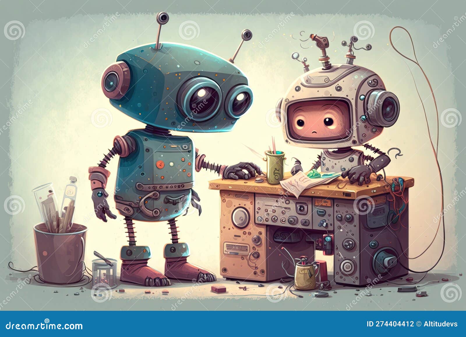 Cute Robot Assistant, Helping Its Human Master with Various Tasks and ...