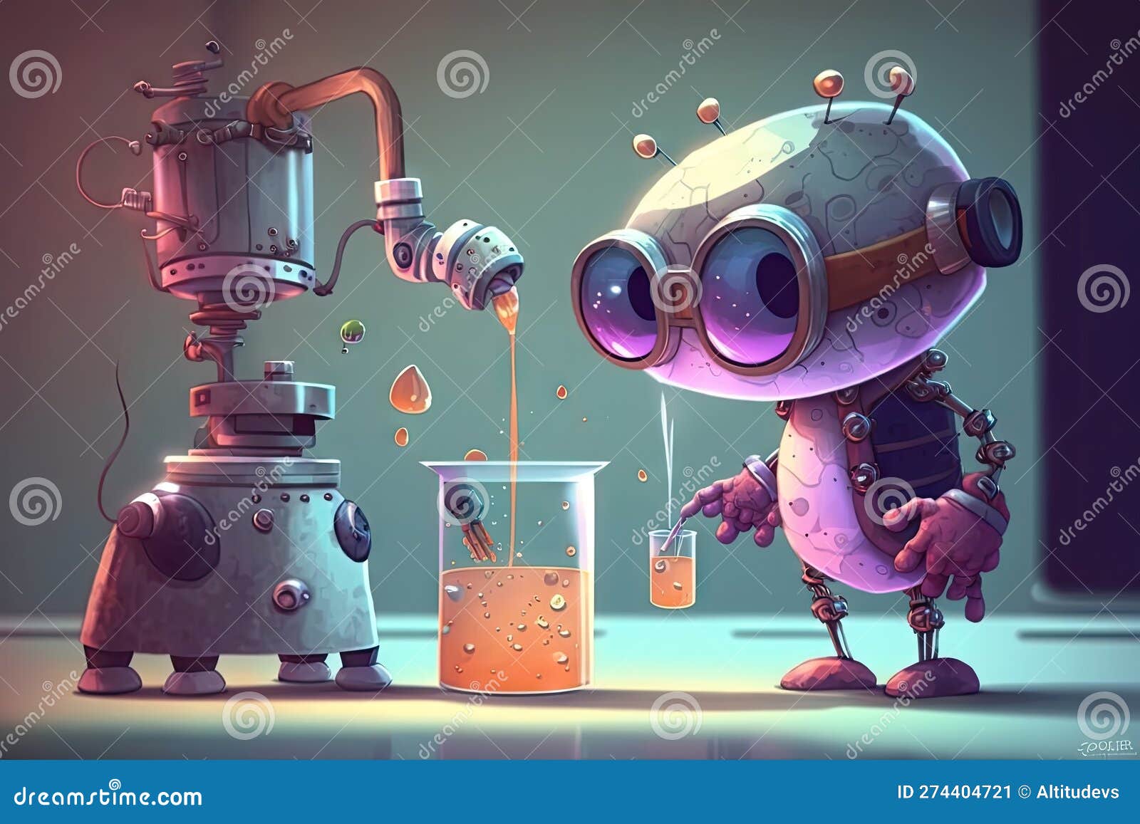 Cute Robot Assistant, Helping Scientist in Laboratory, Mixing Chemicals ... Cute Robot Assistant, Helping Scientist in Laboratory, Mixing Chemicals ...