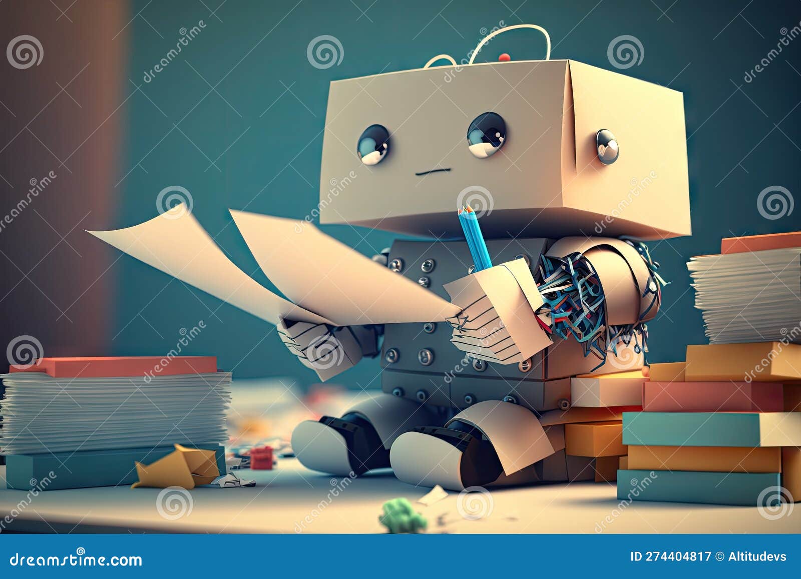 Cute Robot Assistant Performing Menial Office Task, Such As Sorting ...