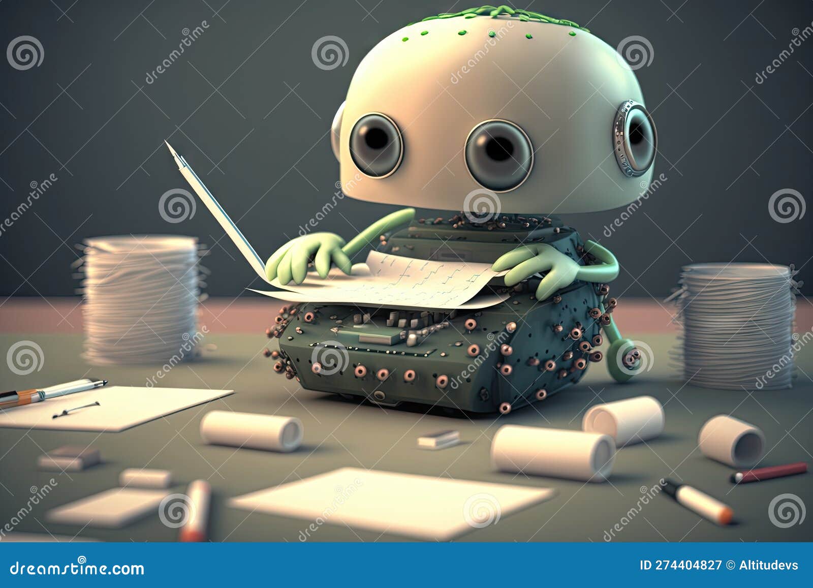 Cute Robot Assistant Performing Menial Office Task, Such As Sorting ...